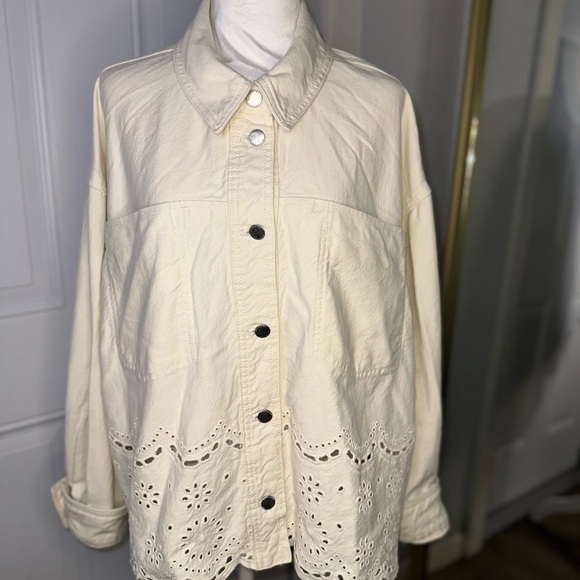 Zara | Jackets & Coats | Zara Cream Jean Jacket With Eyelet Hem | Poshmark